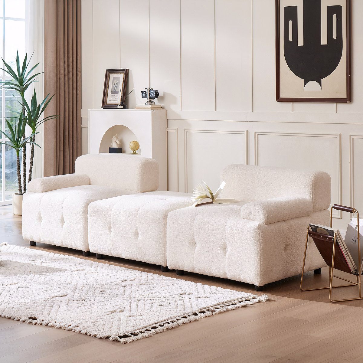 Ebern Designs Plush Teddy Fleece Modular Sectional Sofa – Reversible Chaise, DIY Cloud Couch for ...